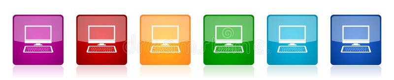 Computer Desktop Icon Set Square Glossy Vector Buttons in 6 Colors ...