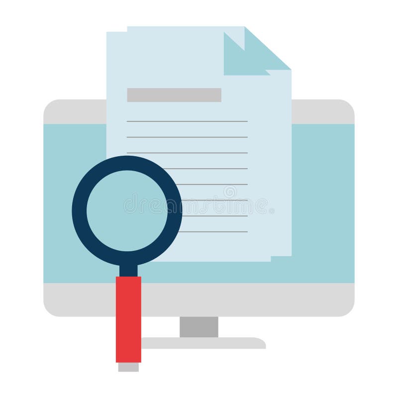 Computer Desktop with Magnifying Glass and Document Stock Vector ...