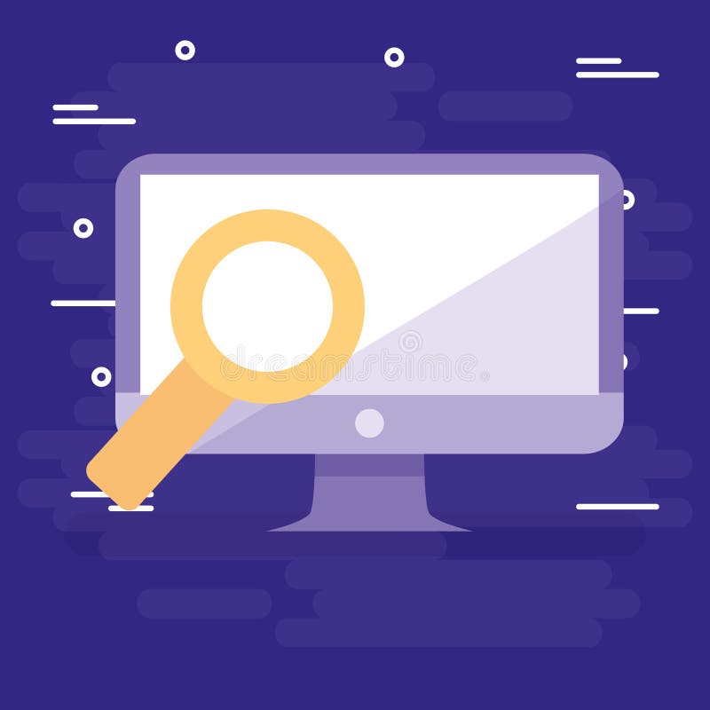 Computer Desktop with Magnifying Glass Stock Vector - Illustration of ...