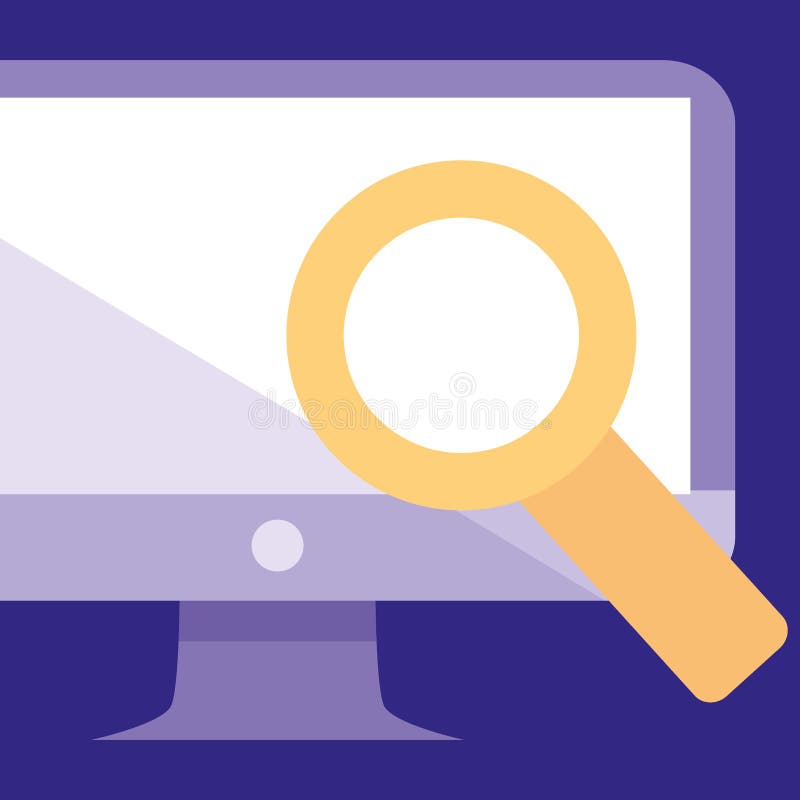 Computer Desktop with Magnifying Glass Stock Vector - Illustration of ...