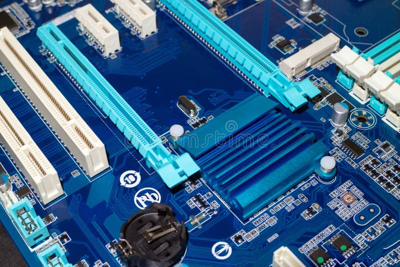 A Computer Desktop Mainboard with Electronic Components Closeup Stock ...