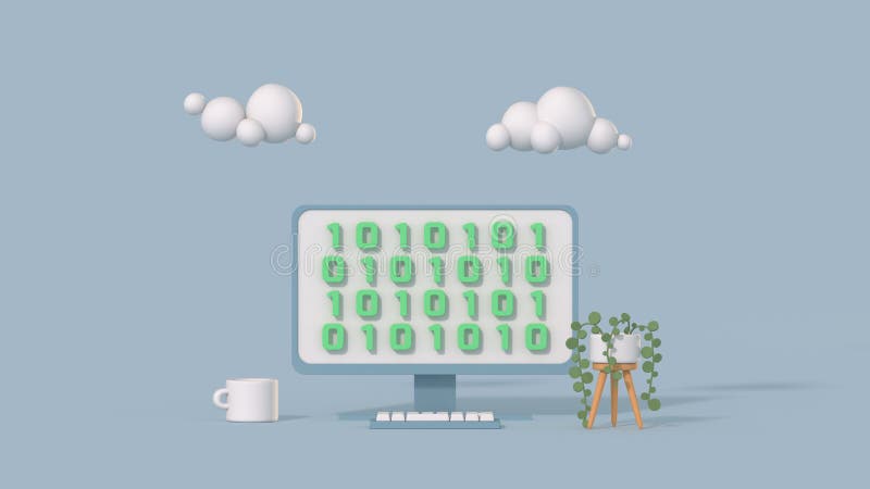 Computer Desktop Minimo Con Disegno Di Tipo 3d Con Disegno Di Rendering ...