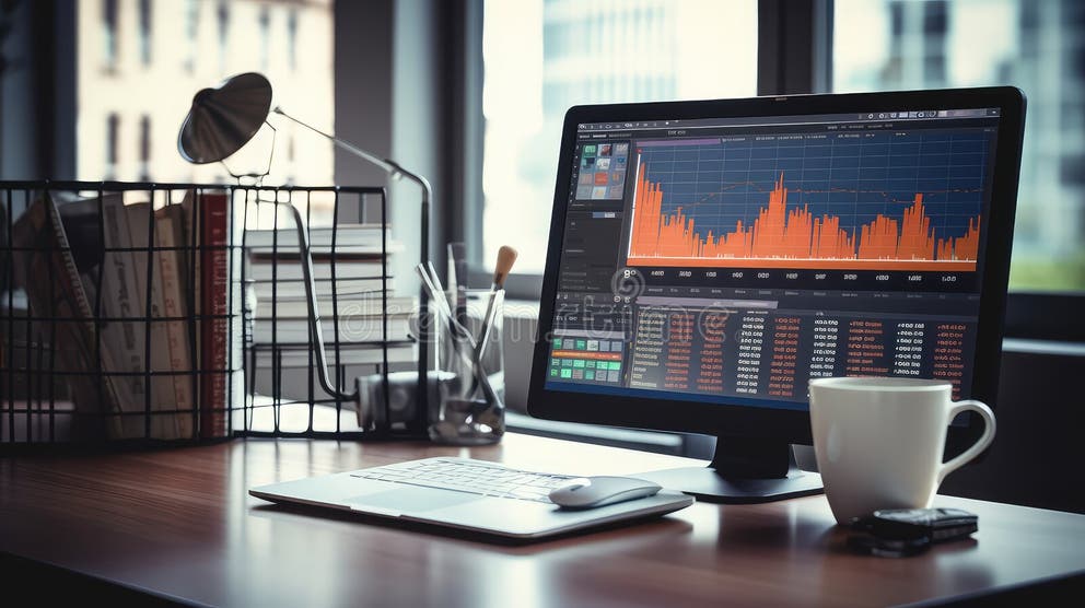 Computer desktop pc office stock illustration. Illustration of ...