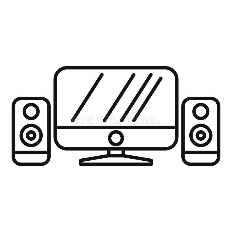 Computer Desktop Pc with Sound Speakers Icon Line Art Stock ...