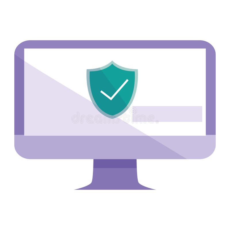 Computer Desktop with Shield Stock Vector - Illustration of office ...