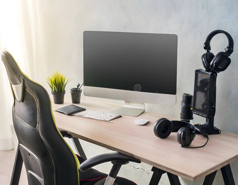 Computer Desktop Space. Gaming Office Stock Image - Image of computer ...