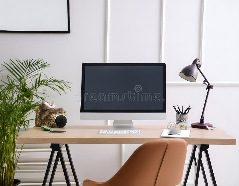 Computer Desktop Space. Gaming Office Stock Illustration - Illustration ...