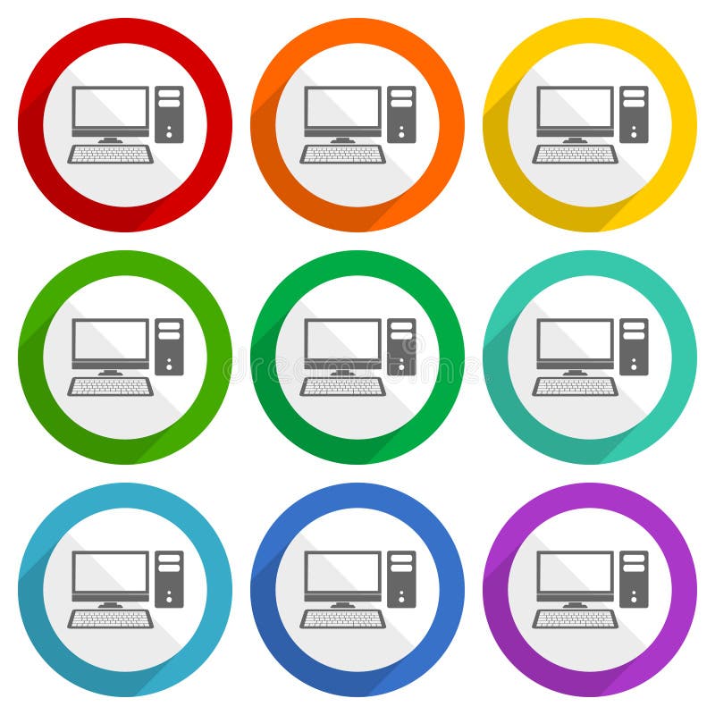 Computer, Desktop Vector Icons, Set of Colorful Flat Design Buttons for ...