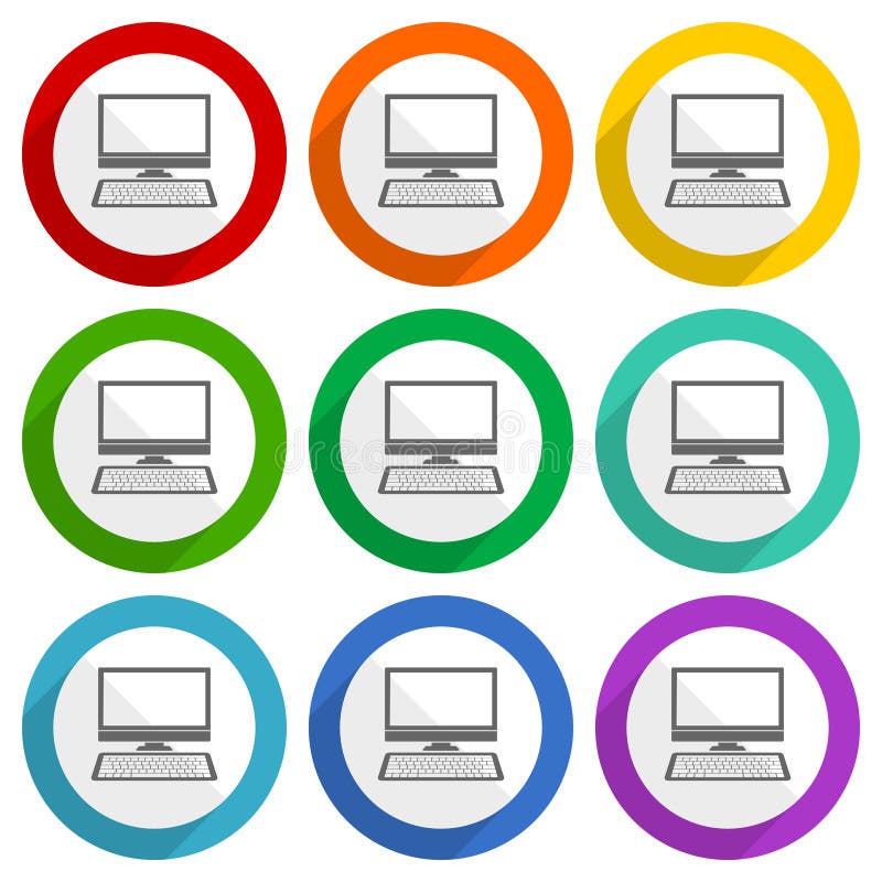 Computer, Desktop Vector Icons, Set of Colorful Flat Design Buttons for ...