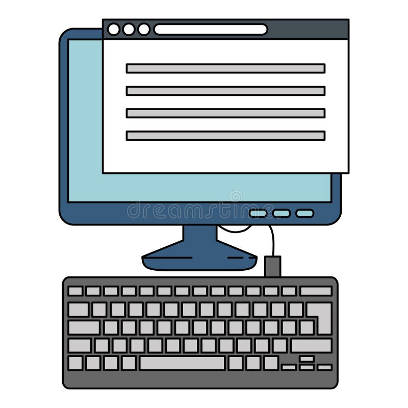 Desktop with Webpage Template and Social Media Icons Stock Illustration ...