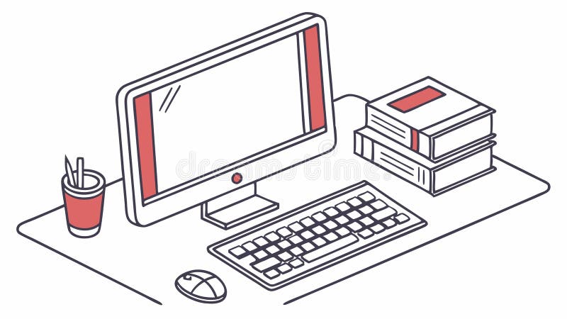 Computer Desktop Workspace Keyboard Mouse Office Vector Design ...