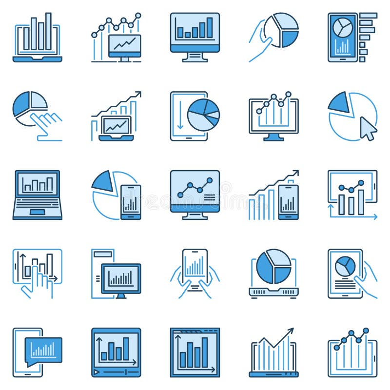 Graph and Chart Outline Icons - Vector Statistics Symbols Stock Vector ...