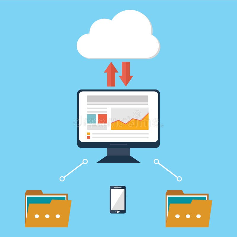 Computer Device Data Cloud Storage Security Flat Design Vector ...