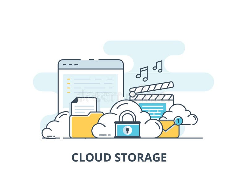 Computer Device Data Cloud Storage Security Flat Design Vector Illustration. Stock Vector ...