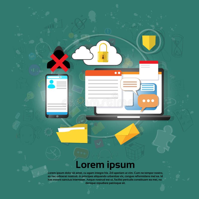 Computer Device Data Cloud Storage Security Flat Stock Vector - Illustration of flat, download ...