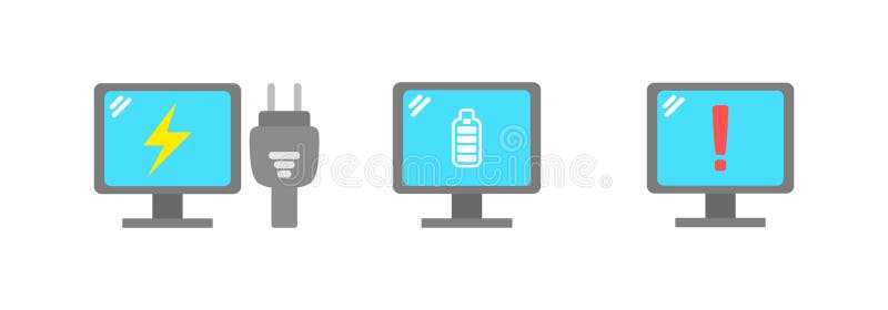 Computer Device Icon, Computer is Charging, Full Power, and Low Battery ...