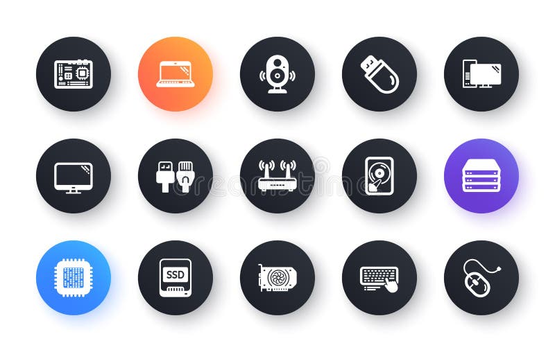 Computer Device Icons. Motherboard, CPU and Laptop. Classic Icon Set ...