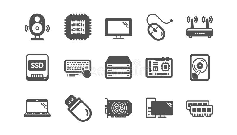 Computer Device Icons. Motherboard, CPU and Laptop. Classic Icon Set ...