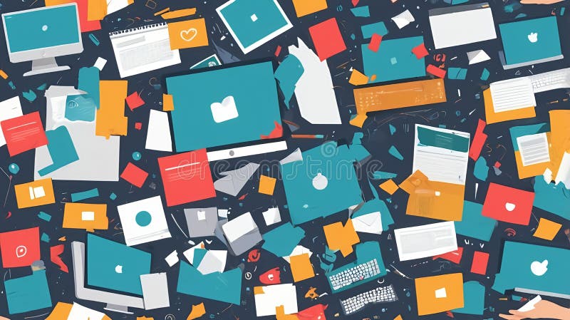 Computer Device and Paper Flat Lay for Communication and Technology ...