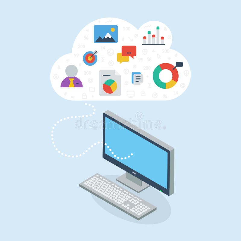 Computer Device Sharing Data on Cloud Stock Illustration - Illustration ...
