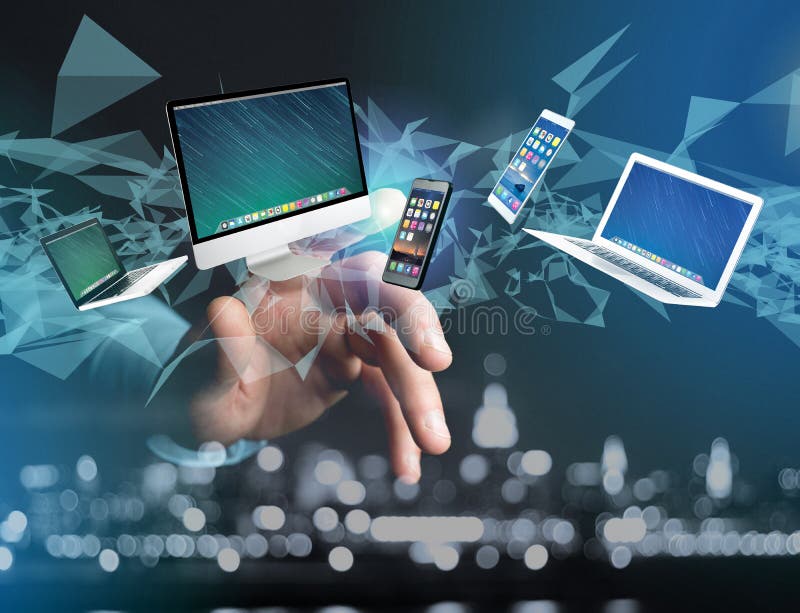 Computer and Devices Displayed on a Futuristic Interface - Multi Stock ...