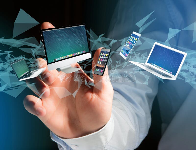 Computer and Devices Displayed on a Futuristic Interface - Multi Stock ...