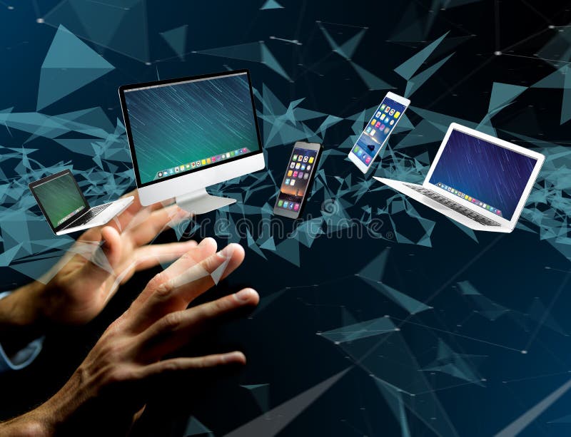 Computer and Devices Displayed on a Futuristic Interface - Multi Stock ...