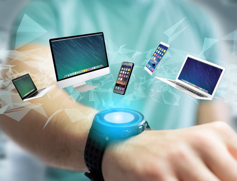 Computer and Devices Displayed on a Futuristic Interface - Multi Stock ...