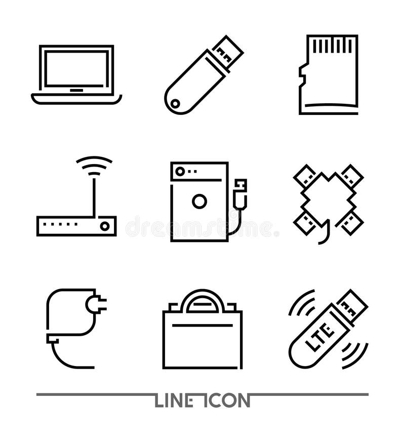Computer Devices Icons. PC Accessories Thin Line Vector Stock ...