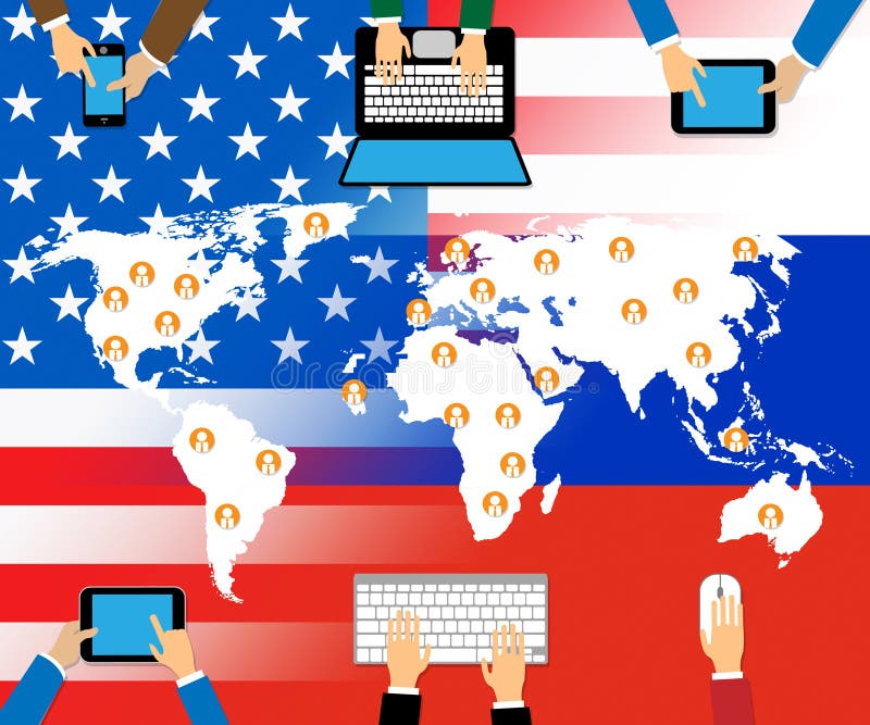 Computer Devices and Map Table Hacking 3d Illustration Stock ...