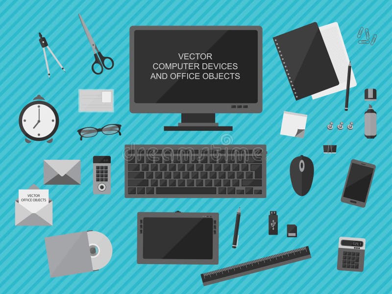 Workplace with Computer Devices, Office Objects and Business Documents ...