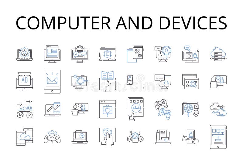 Computer and Devices Line Icons Collection. PC, Laptop, Tablet, Smartph ...