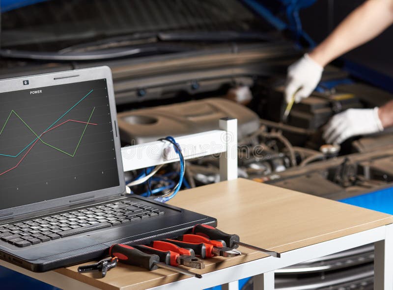 Computer Diagnostic of Modern Car Stock Image - Image of person, garage ...