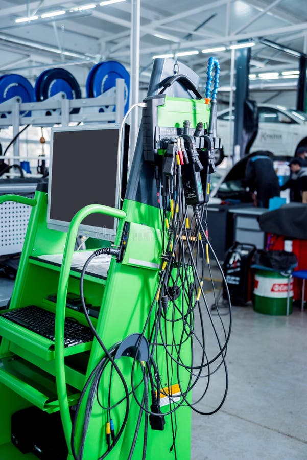 Computer Diagnostics in the Service Station. Blurred Stock Image ...