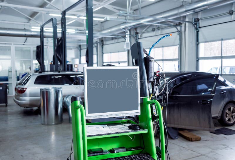 Computer Diagnostics in the Service Station. Blurred Stock Image ...