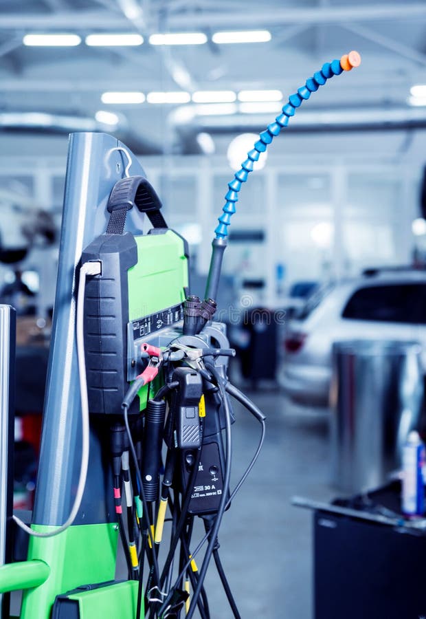 Computer Diagnostics in the Service Station. Blurred Stock Image ...