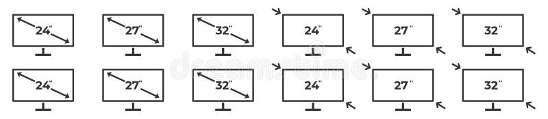 Computer Diagonal Screen Size. 24 27 32 Inches Screen Size. Vector ...