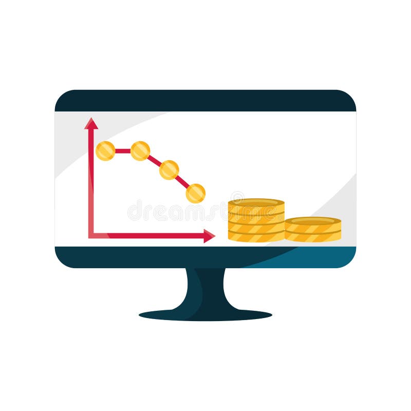 Computer Diagram Decrease Coins Money Stock Market Crash Isolated Icon ...