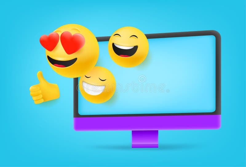 Computer Emoji Set. PC Smart and Infected. Fire and Crying Stock Vector ...