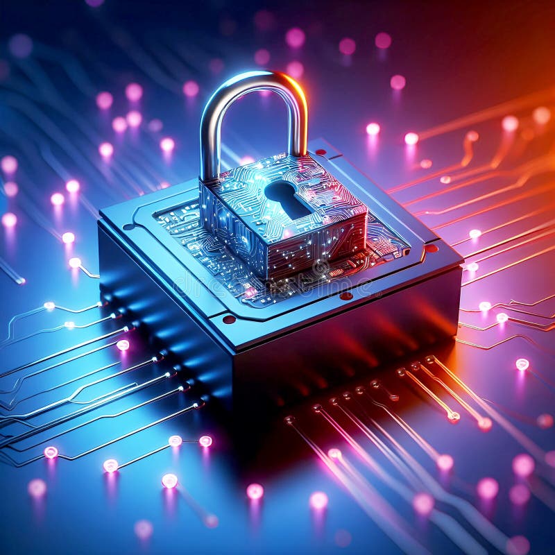 Computer Digital Circuit Board Padlock Neon Lighting Line Security ...