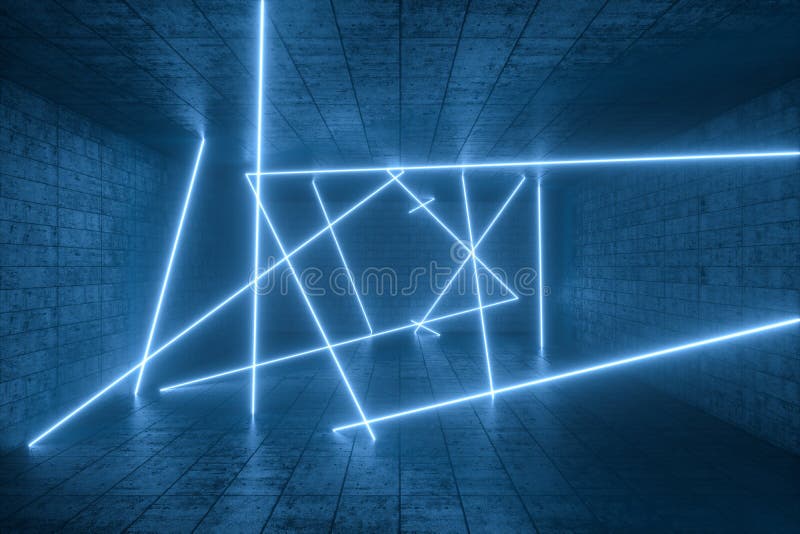 3d Rendering, Glowing Magic Lines in Anbanoned Room, Dark Background ...