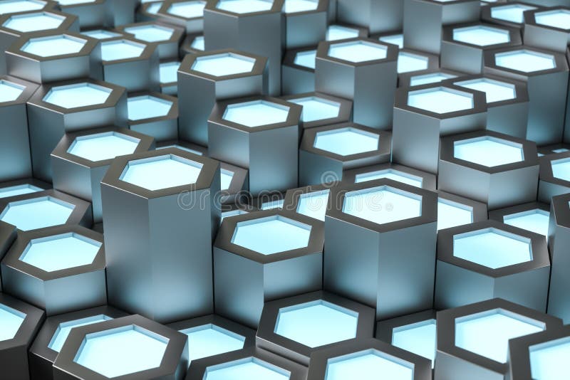 3d Rendering, Blue Metalic Hexagonal Background Stock Illustration ...
