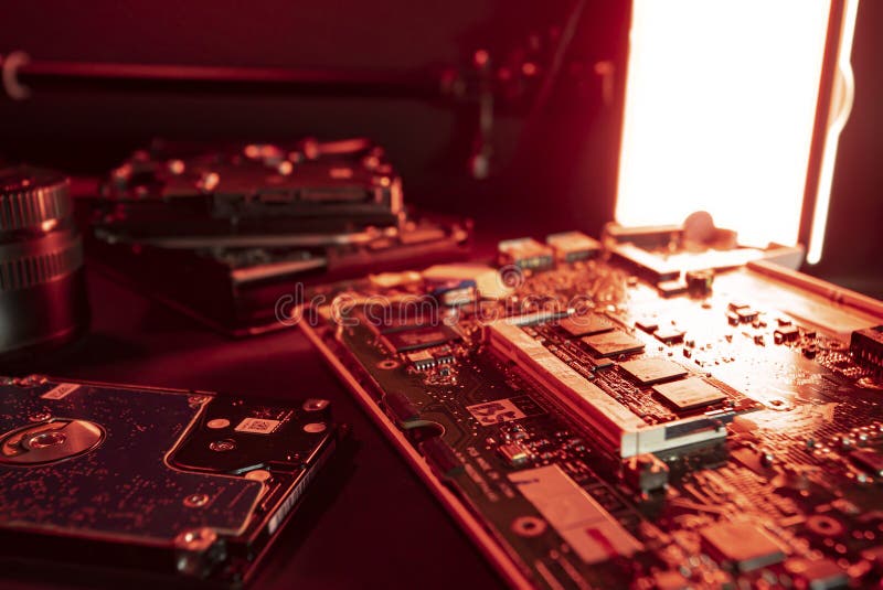 Computer Disassembled on the Repairer`s Table Stock Image - Image of ...