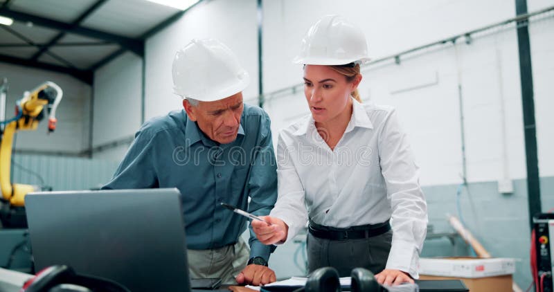 Architecture, Man and Laptop with Blueprint at Warehouse Planning a ...