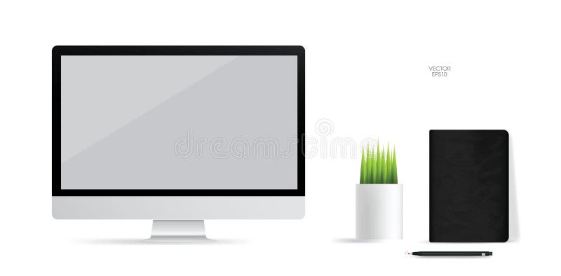 Top View of Computer Display in Working Space Area. Vector Stock ...
