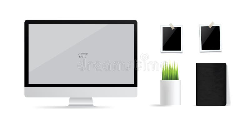 Computer Display Background with Blank Screen Area on White. Vector ...