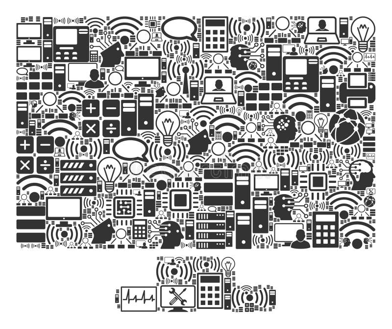 Computer Display Collage Icon For Bigdata And Computing Stock Vector