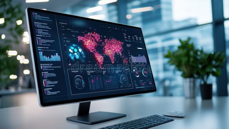 Computer Display With Data Visualization Stock Illustration Illustration Of Workspace Finance
