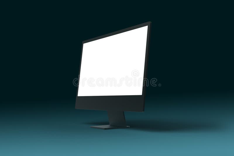 Computer Display Mockup on Dark Green Surface Stock Image - Image of ...
