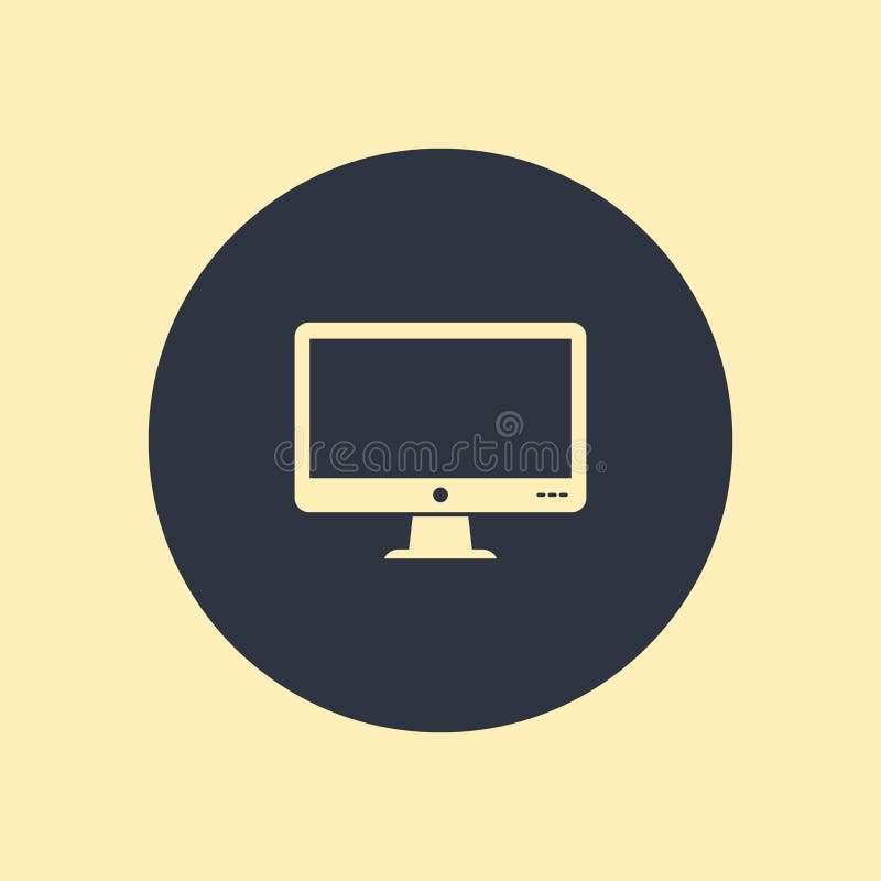 Computer Display Monitor PC Icon in Flat Style on Round Background ...